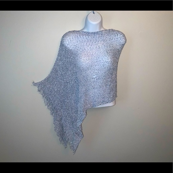 Cejon | Sweaters | Vintage Cornflower Blue Sheer Poncho With Fringes Sz ...